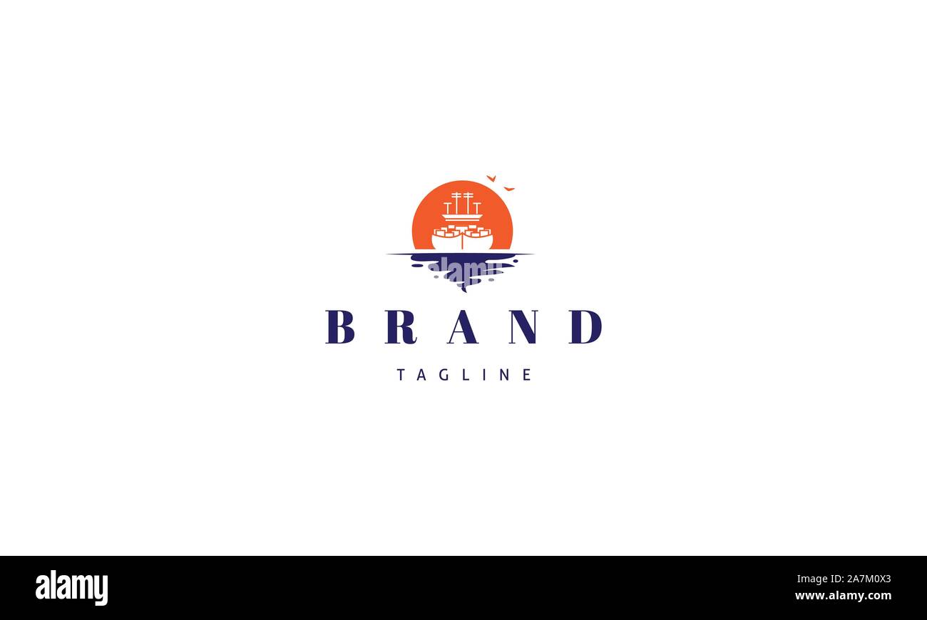 Vector logo on which an abstract image of a cargo ship on a sunset ...