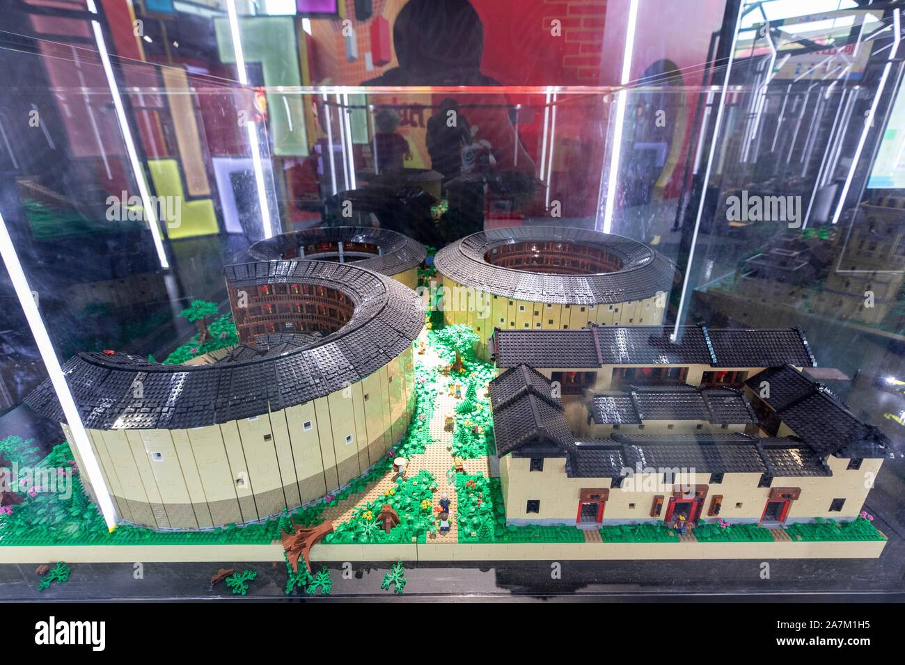 The Lego toy model of the Hekeng Tulou Cluster is on display during the ...