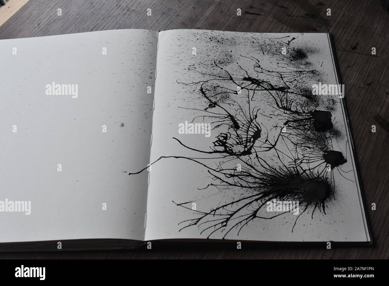Ink being blown by straw on paper, series of pics in a sequence Stock ...