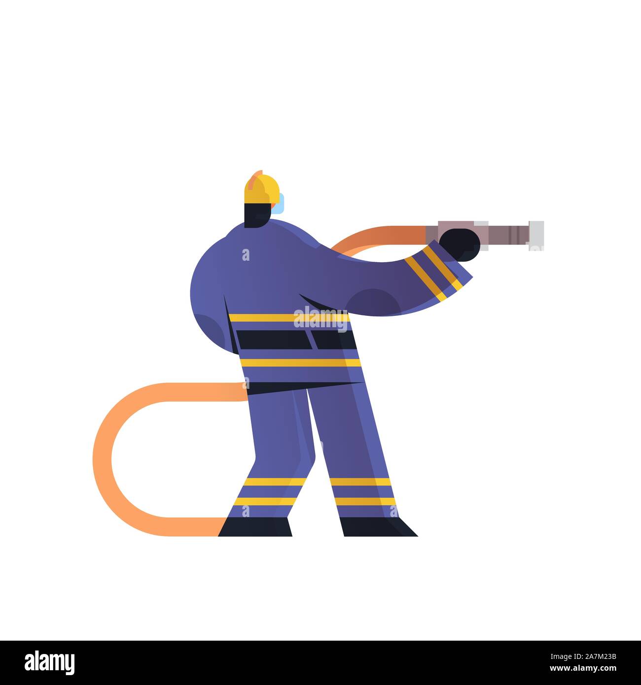 brave fireman holding hose firefighter wearing uniform and helmet ...