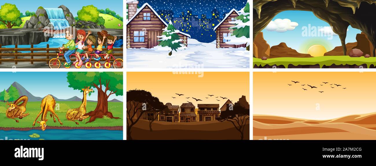 Six scenes with animals and people illustration Stock Vector Image ...