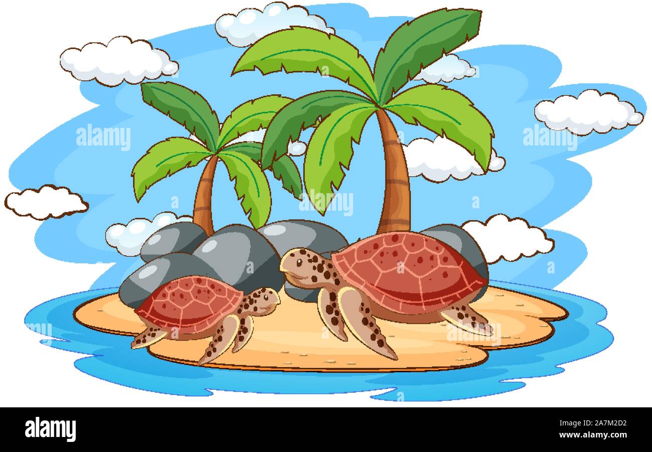 Scene with sea turtles on island illustration Stock Vector Image & Art ...