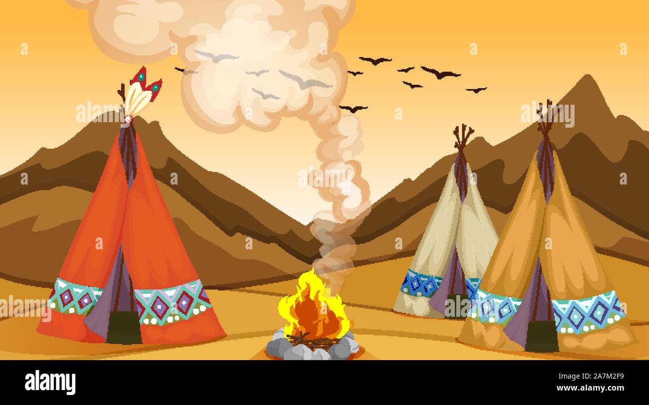 Scene with teepee and campfire illustration Stock Vector Image & Art ...