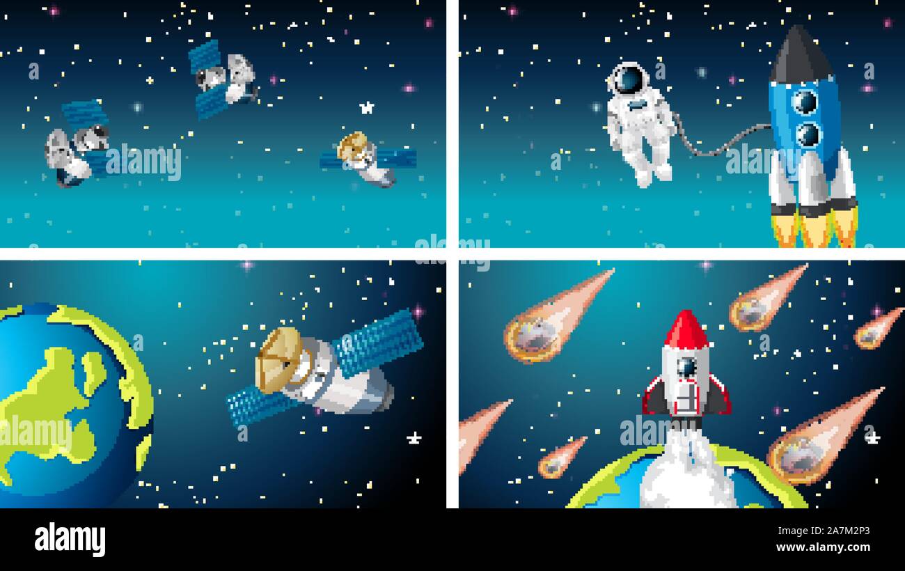 Set of space scenes illustration Stock Vector Image & Art - Alamy
