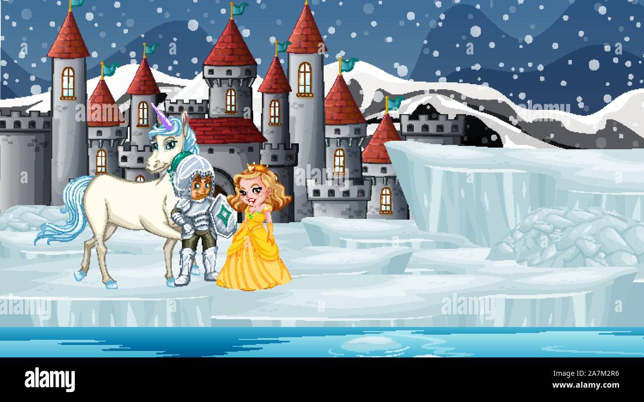 Scene with knight and princess at the castle illustration Stock Vector ...