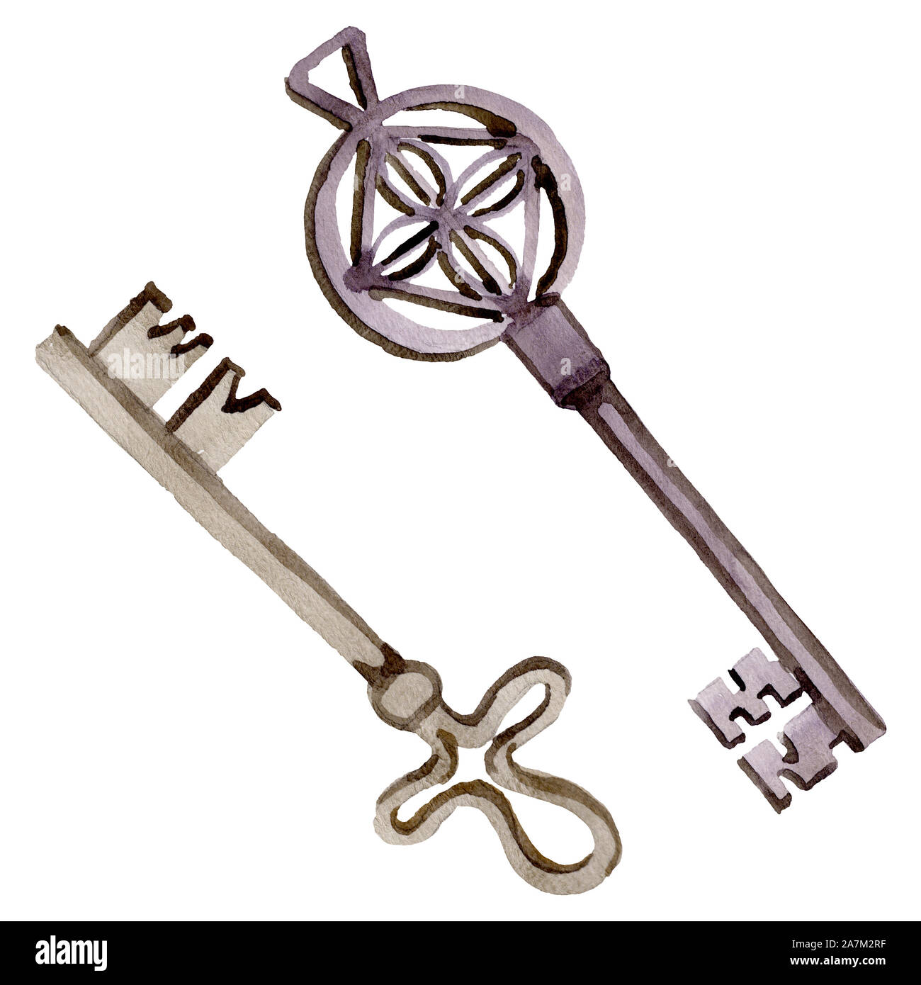 Isolated old key illustration element. Watercolor background ...