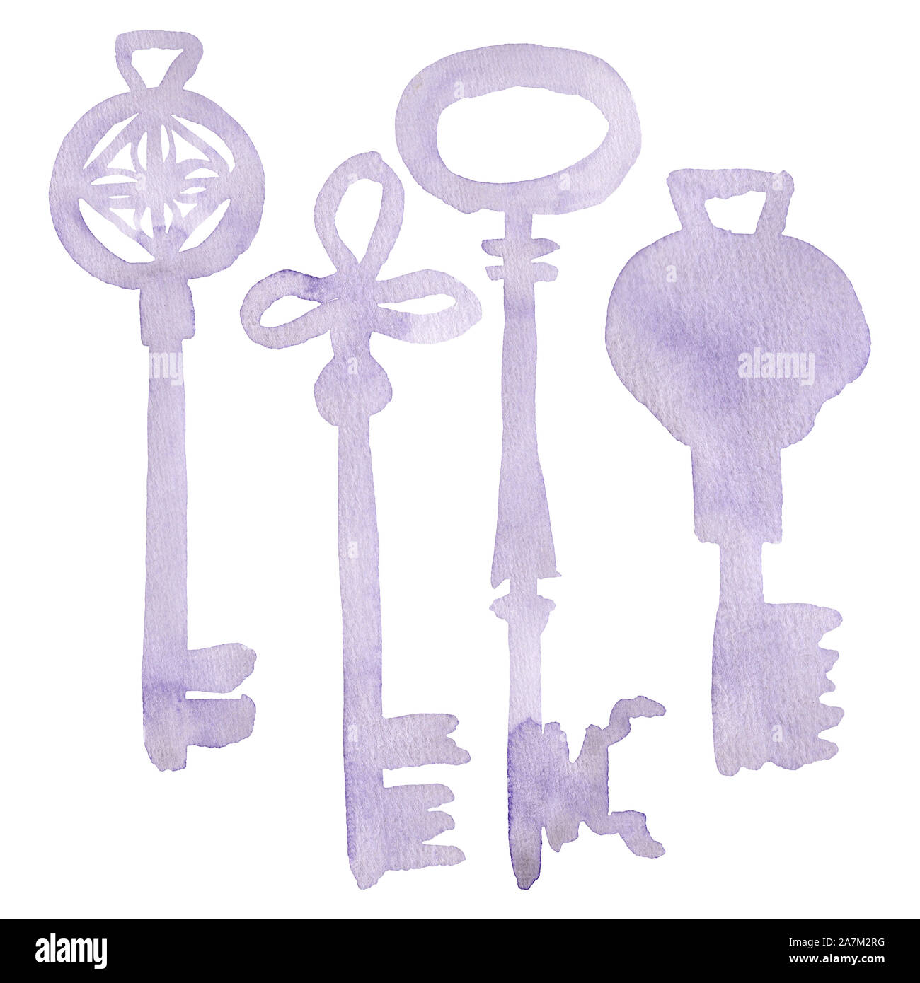 Isolated old key illustration element. Watercolor background ...