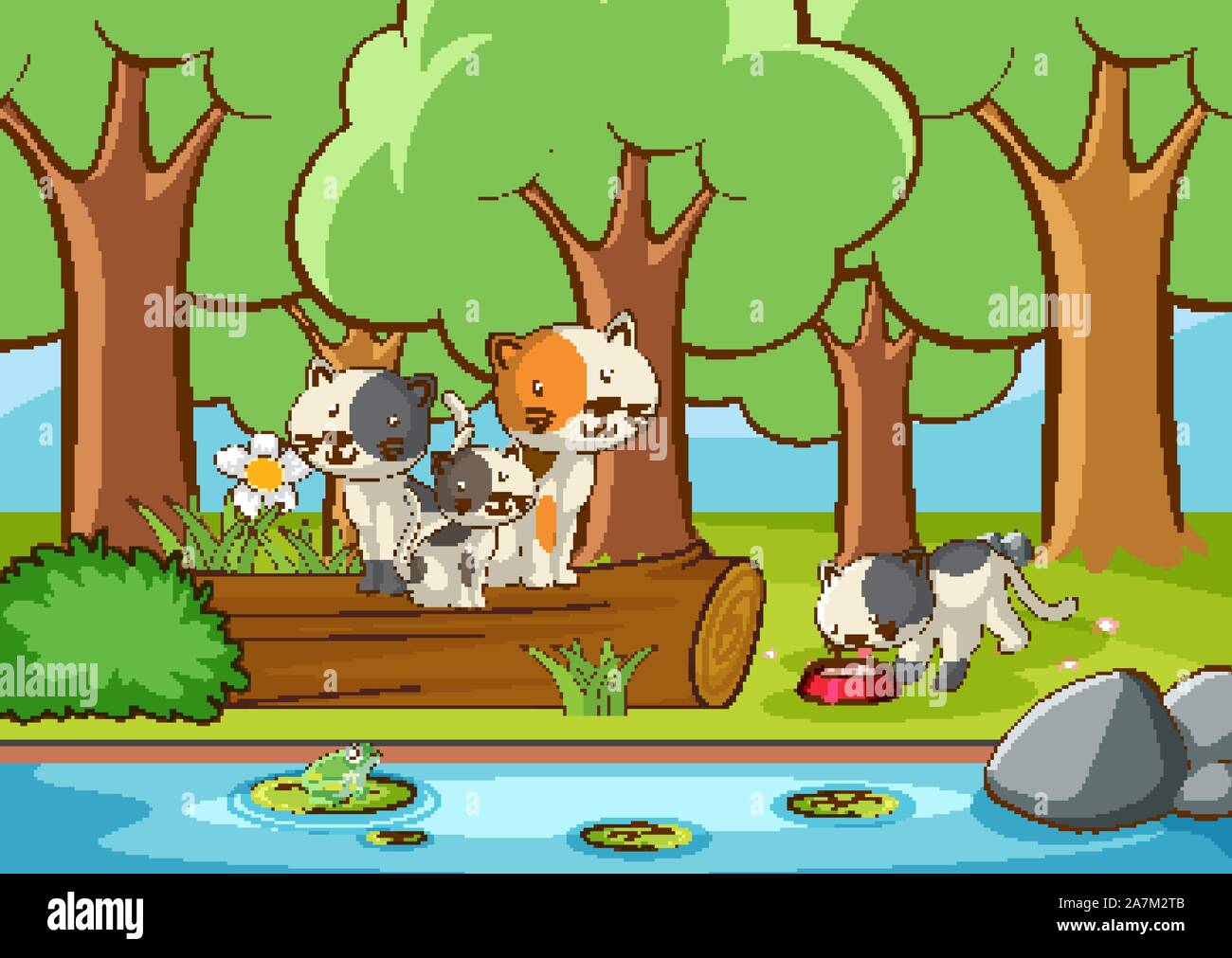 Scene with cats in the garden illustration Stock Vector Image & Art - Alamy