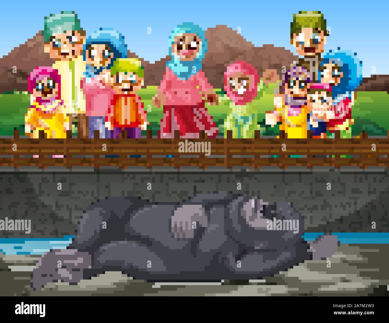 Scene with people visiting the zoo illustration Stock Vector Image ...