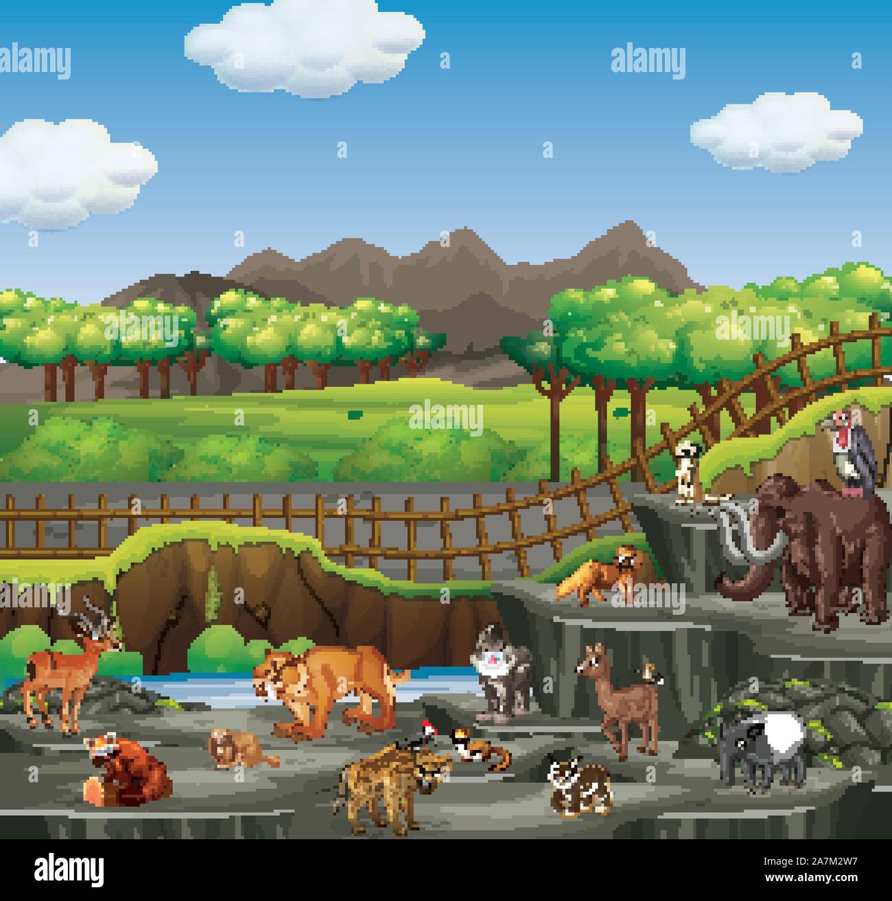 Scene with many animals in open zoo illustration Stock Vector Image ...