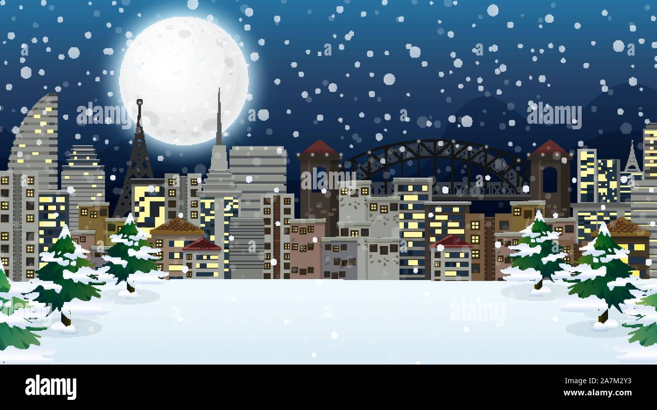 Scene with buildings in winter time illustration Stock Vector Image ...