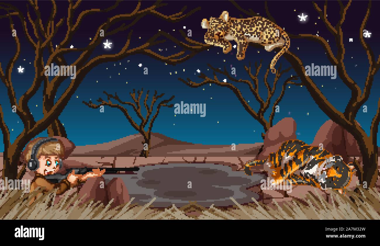 Scene with hunting in the wood illustration Stock Vector Image & Art ...