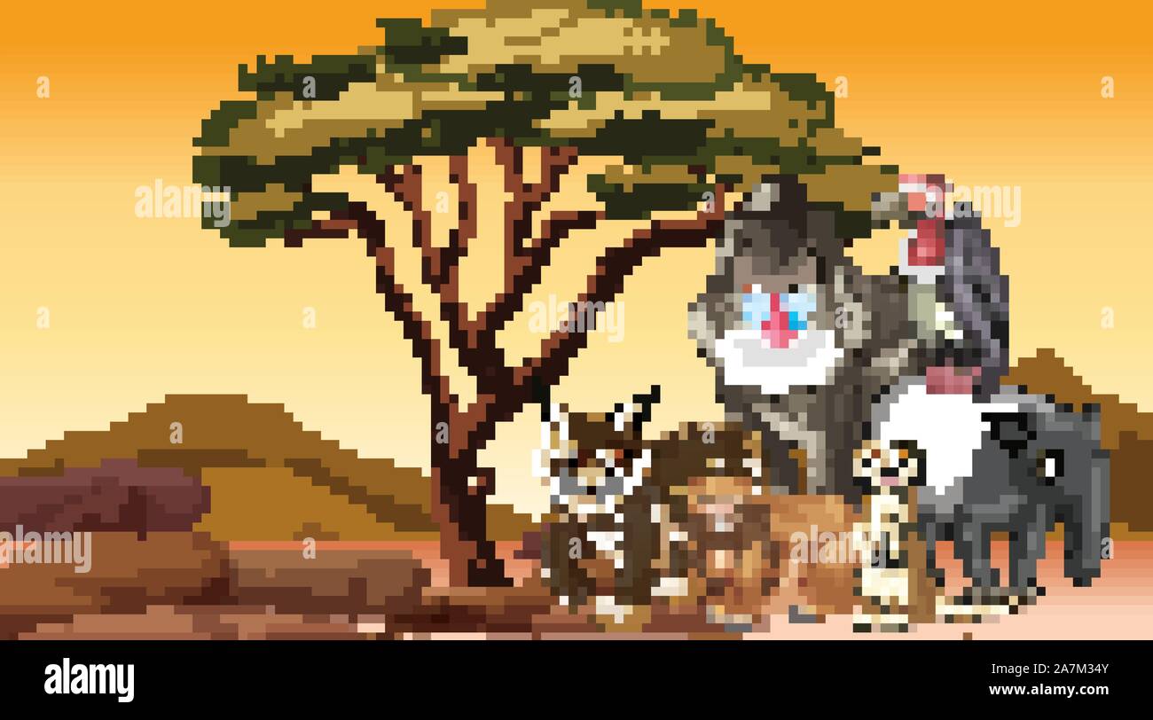 Scene with many animals in the dry land illustration Stock Vector Image ...