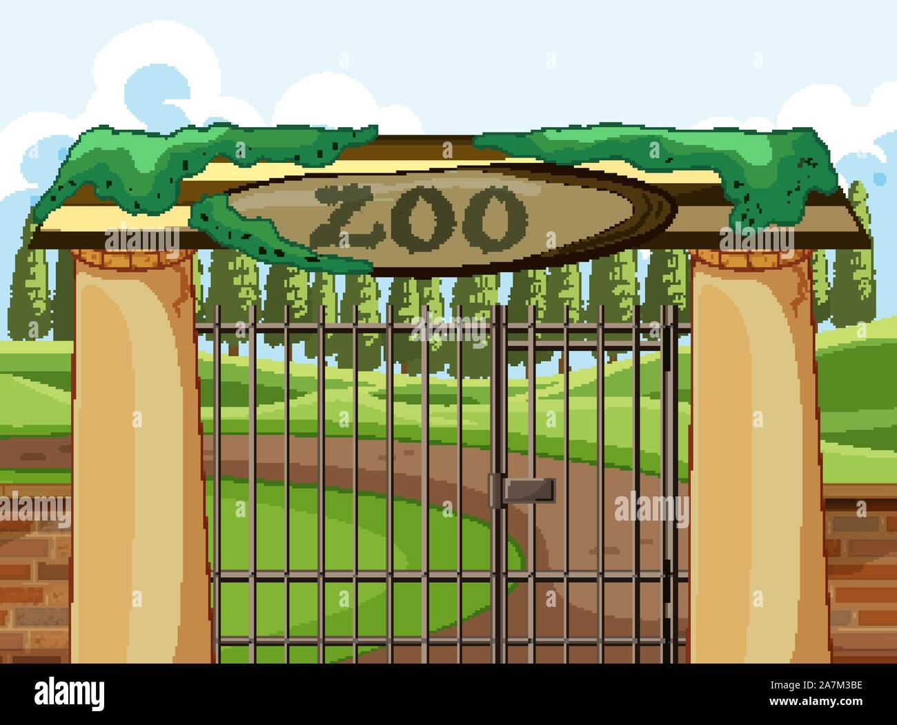 Background scene of zoo park with big gate illustration Stock Vector ...