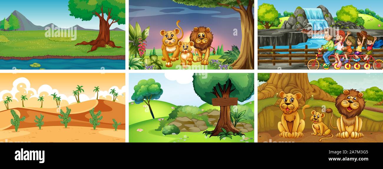 Different scenes with animals and people illustration Stock Vector ...