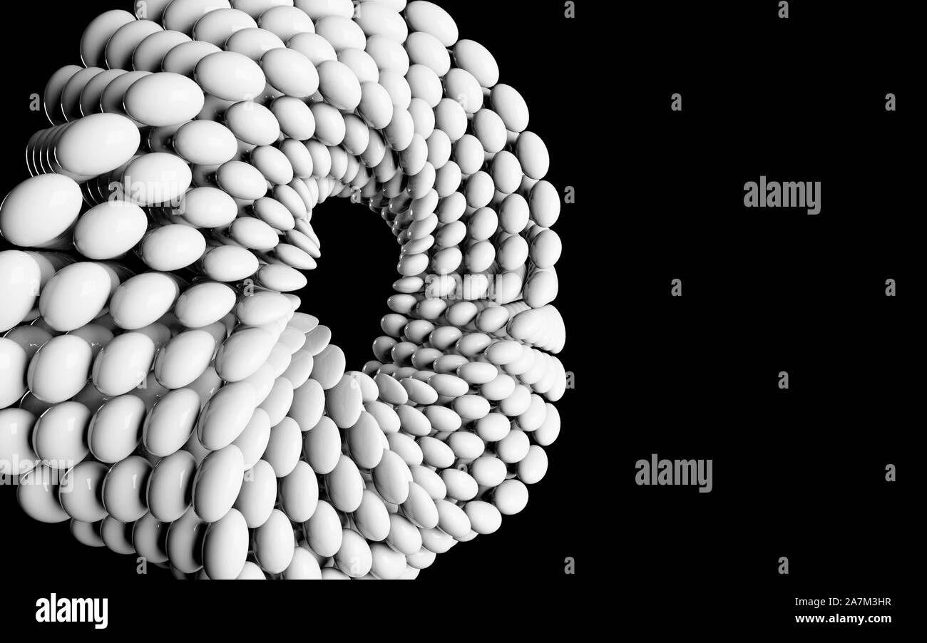 abstract shape made of white floating bubbles in black 3d illustration ...