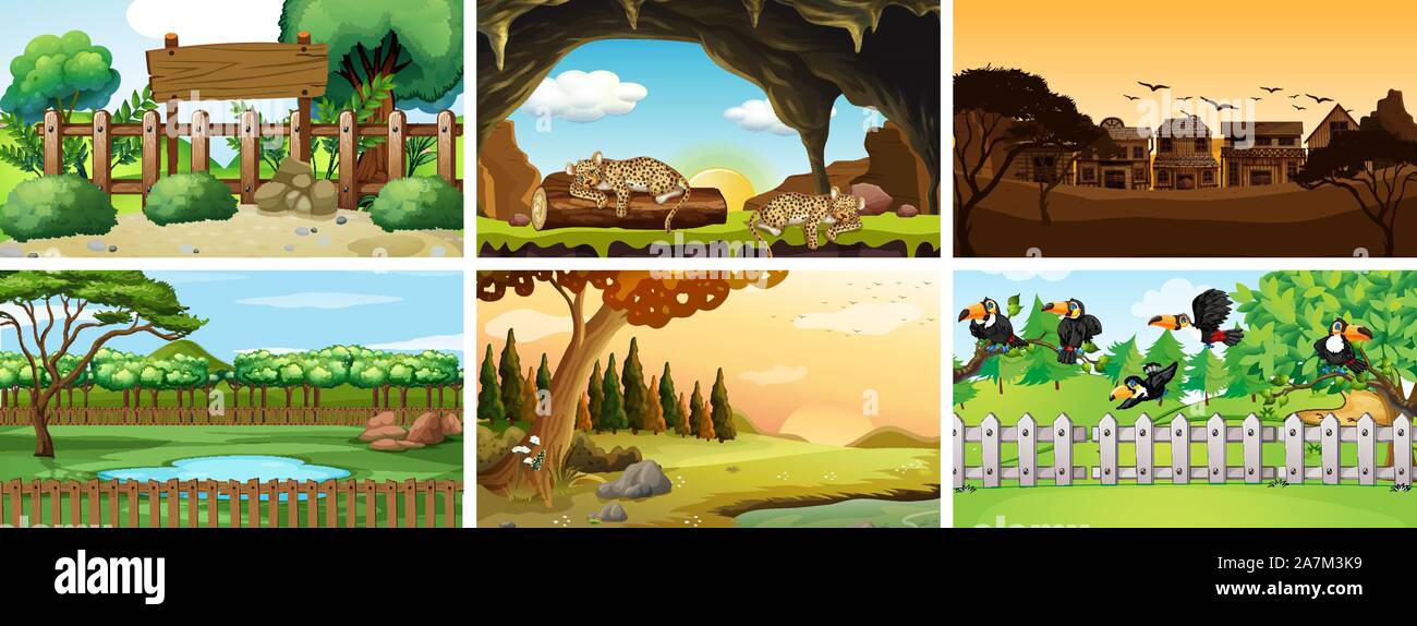 Six scenes with animals in park illustration Stock Vector Image & Art ...