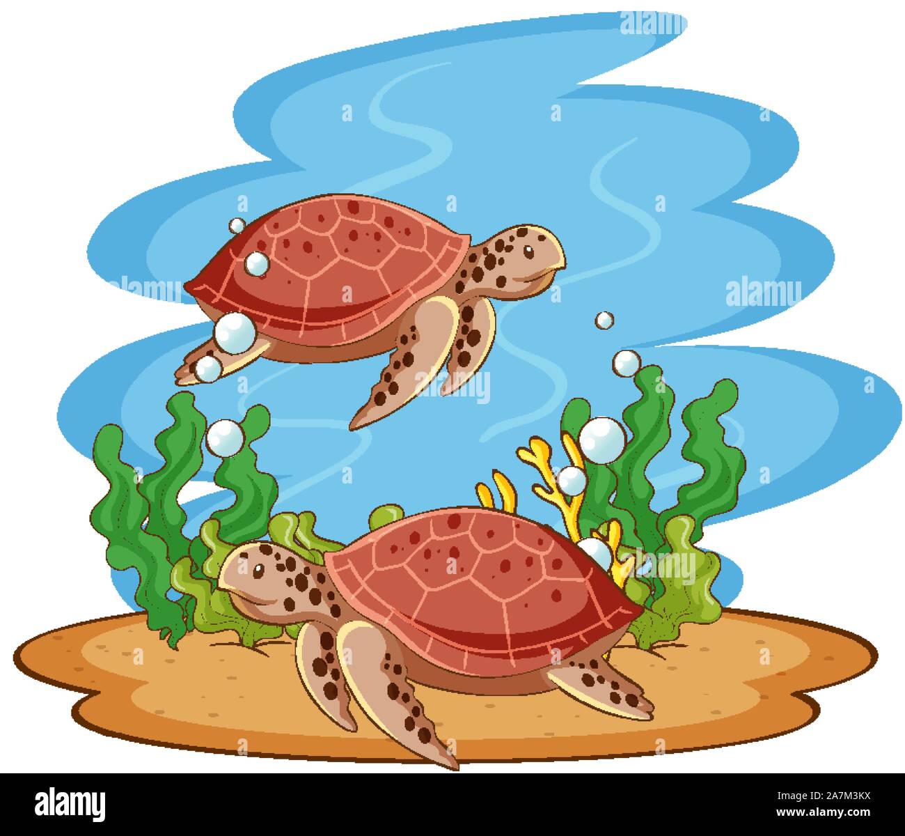 Scene with sea turtles in the sea illustration Stock Vector Image & Art ...
