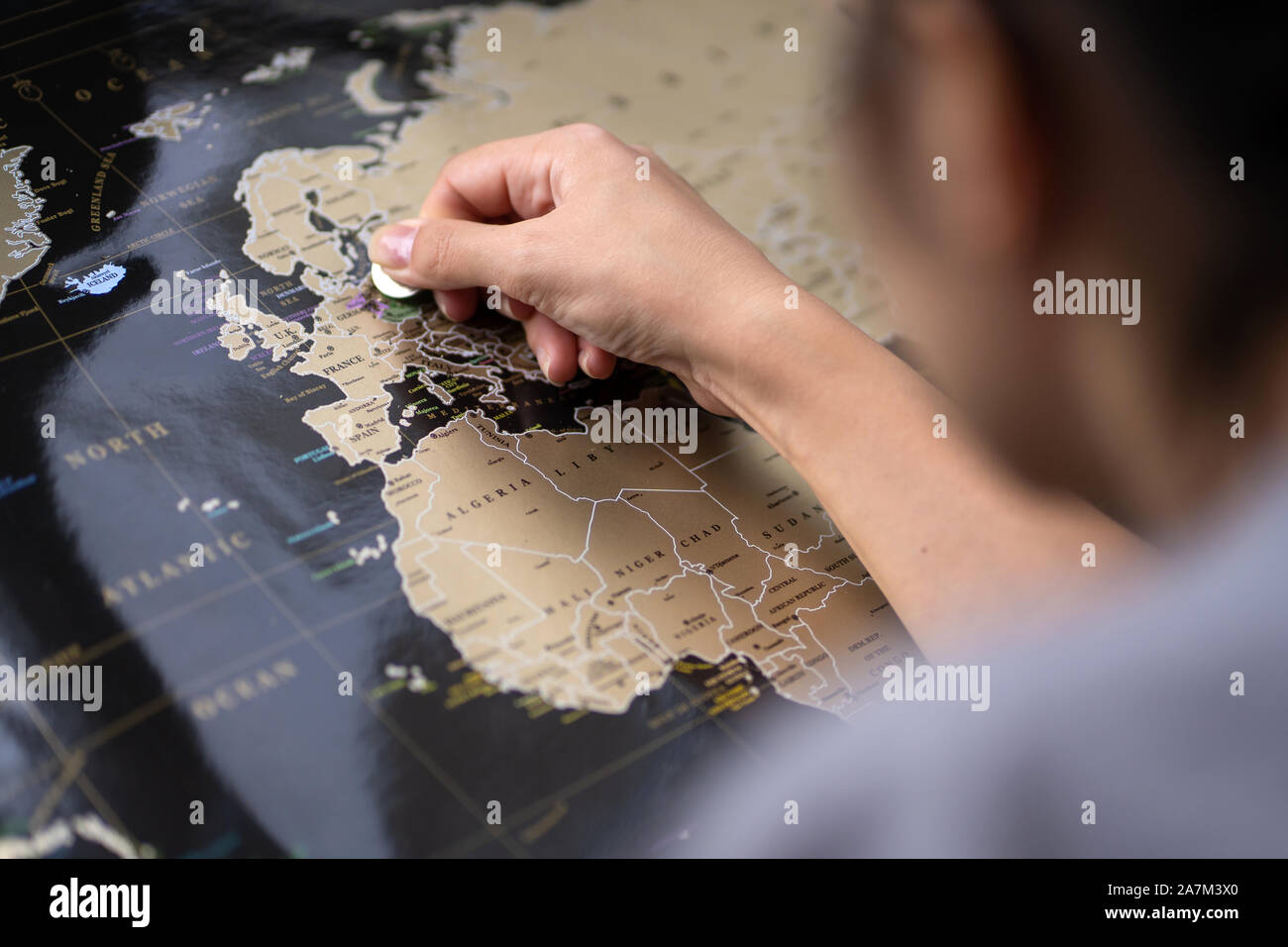 Point place on the world map. Mark on the map Stock Photo - Alamy