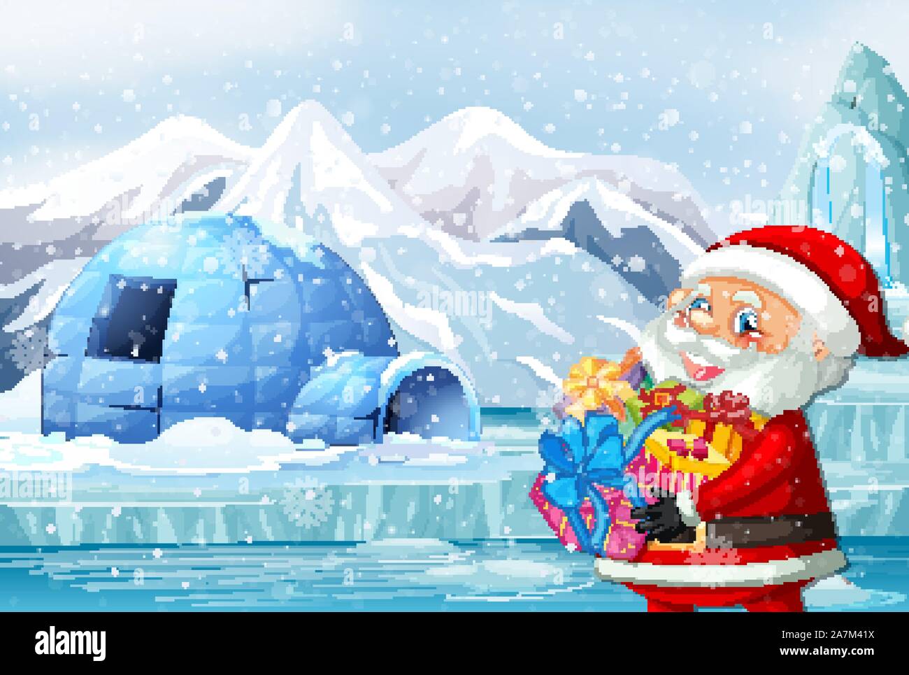 Christmas theme with Santa and igloo illustration Stock Vector Image ...