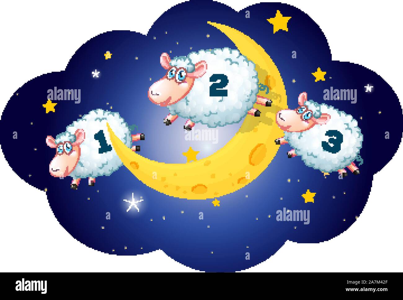 Counting sheeps at night on white background illustration Stock Vector ...