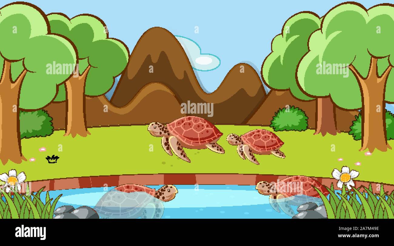 Scene with turtles in the park illustration Stock Vector Image & Art ...