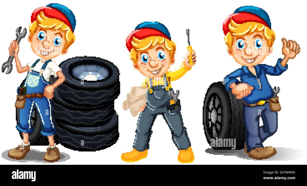 Mechanics in three different poses illustration Stock Vector Image ...