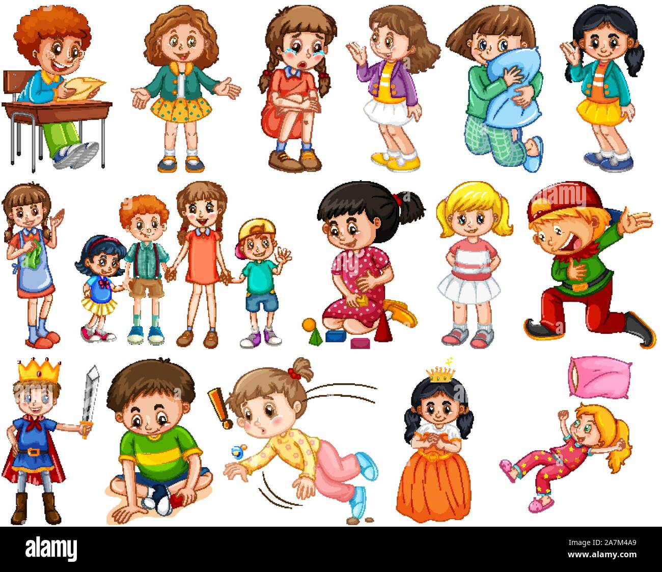 Kids in large group acting our varoous roles illustration Stock Vector ...