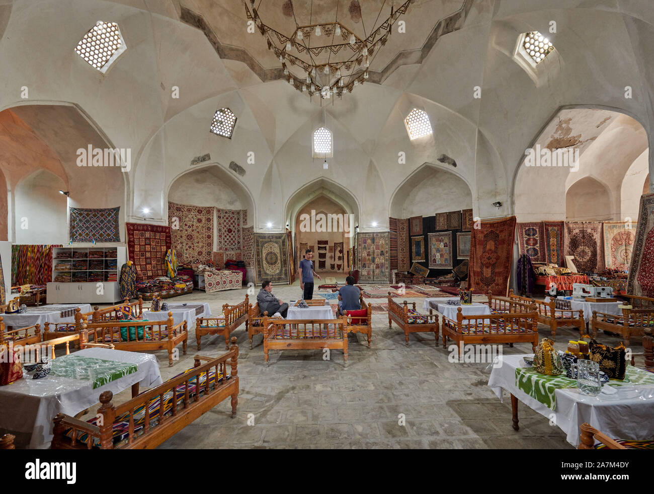 carpets inside Tim-Abdullakhan Bazaar, Ancient Trading Dome in Bukhara ...