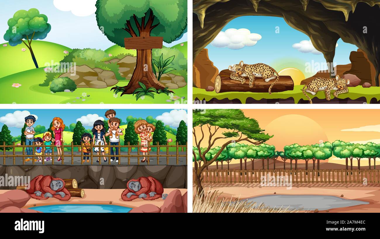 Different scenes with people and animals illustration Stock Vector ...