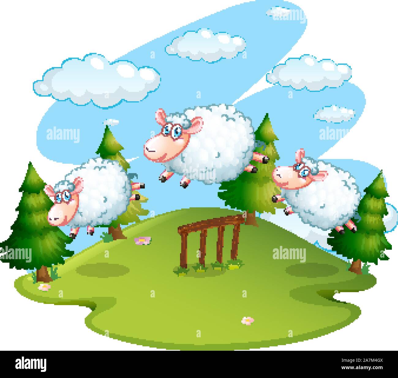 Background scene of field with jumping sheeps illustration Stock Vector ...