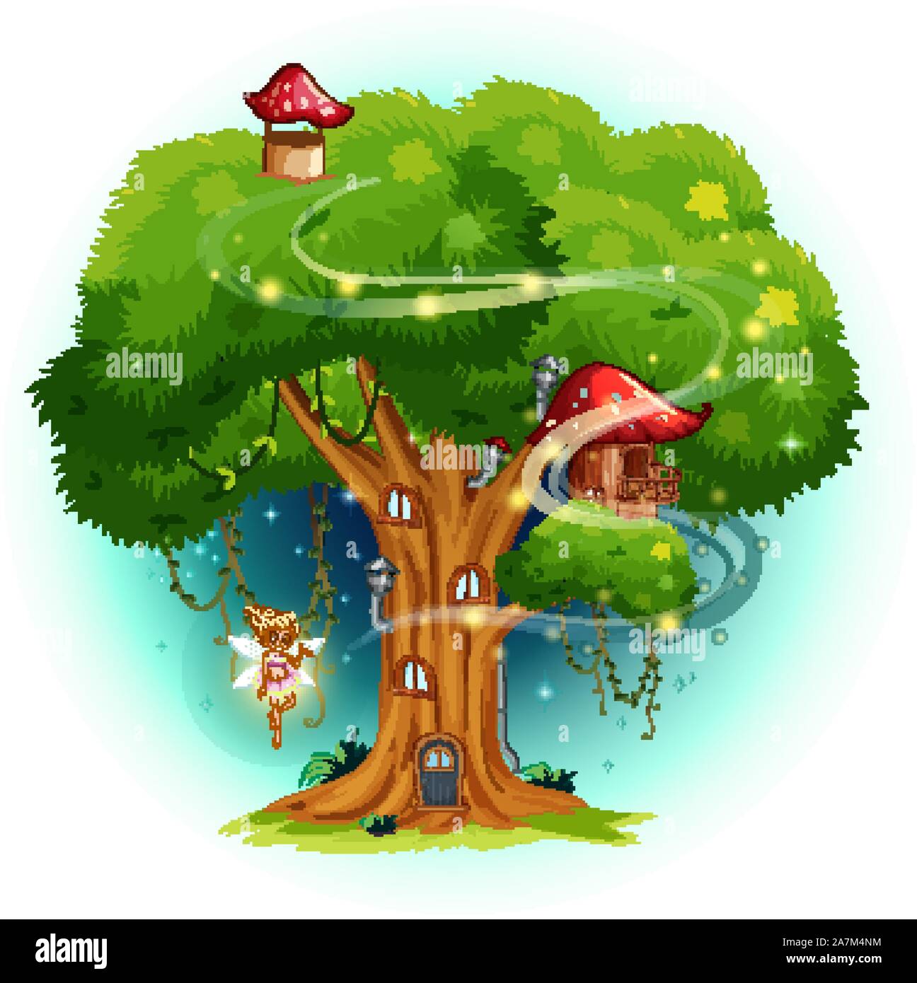 Treehouse with fairy on white background illustration Stock Vector ...