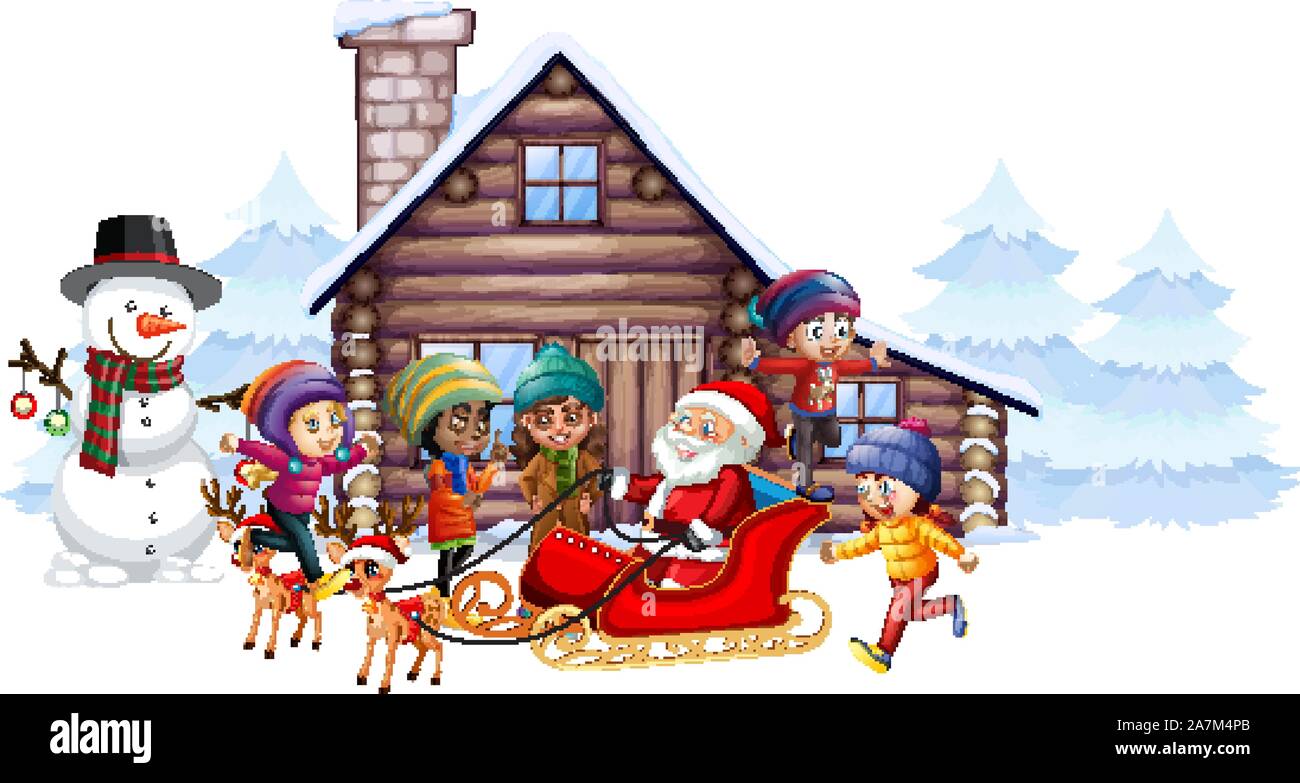 Christmas scene with Santa and children illustration Stock Vector Image ...
