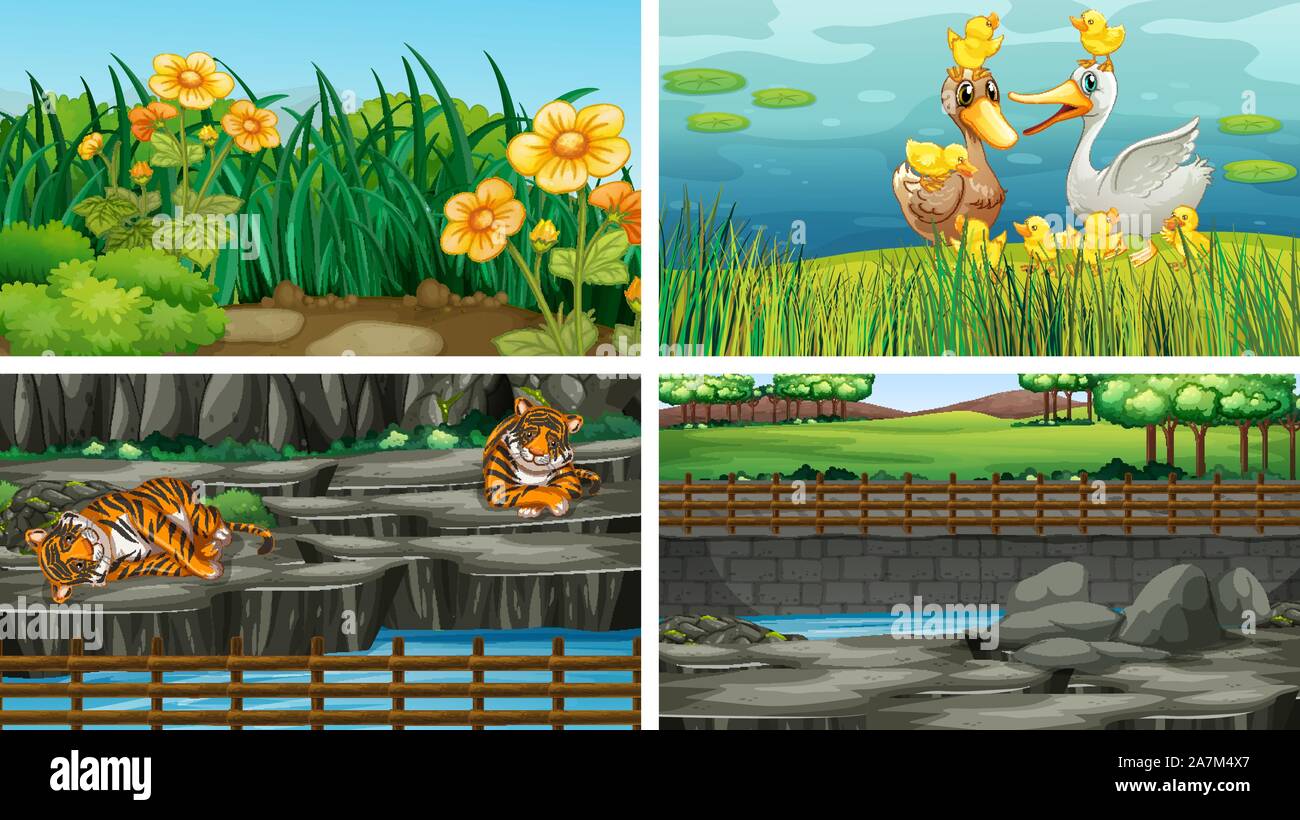 Four different scenes of nature illustration Stock Vector Image & Art ...
