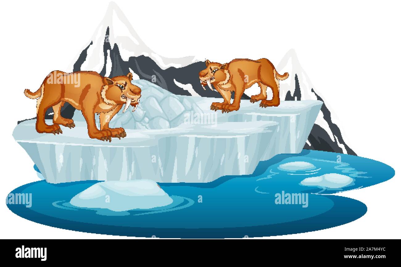 Isolated picture of two sabertooth on ice illustration Stock Vector ...