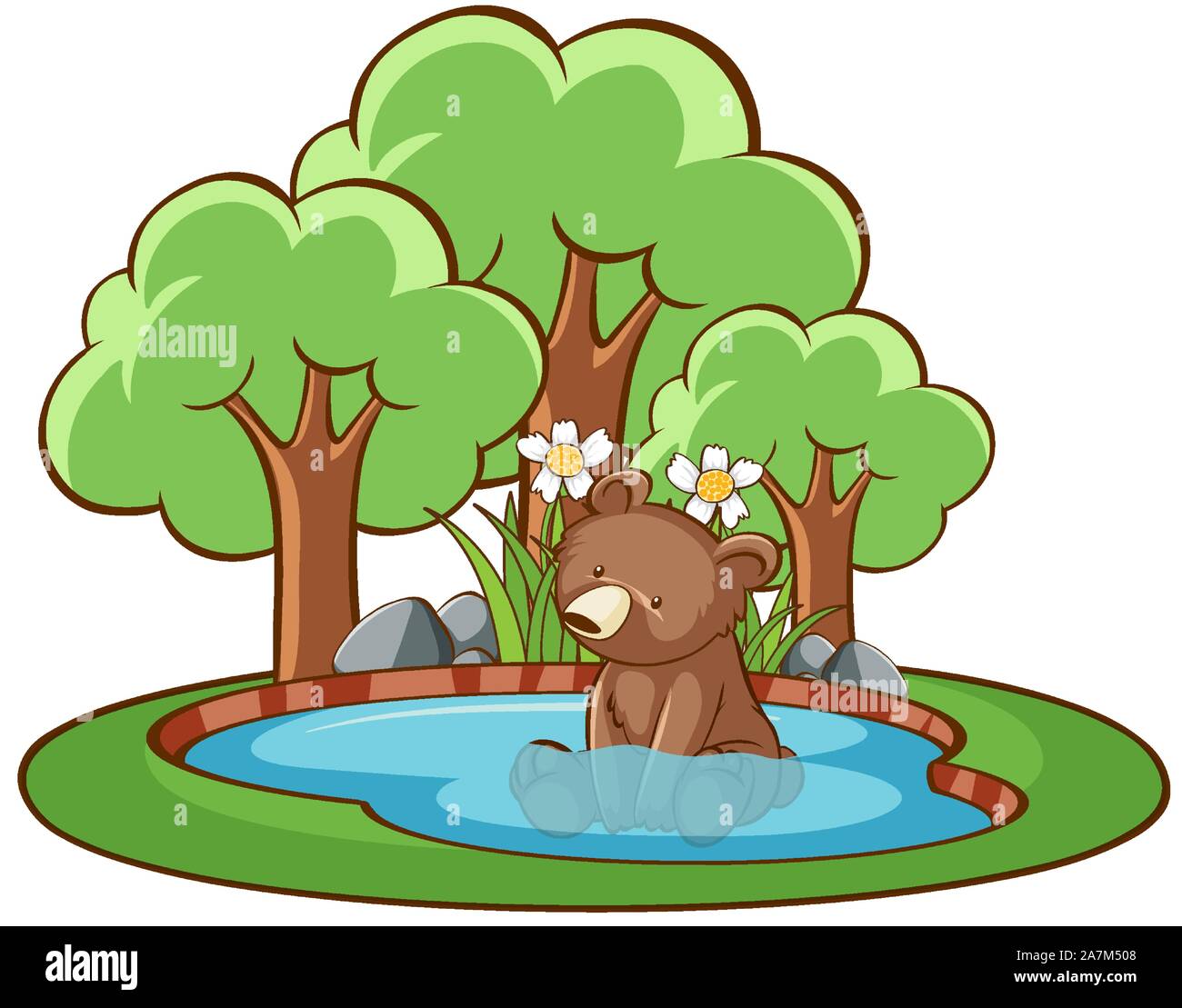 Isolated picture of little bear in the pond illustration Stock Vector ...