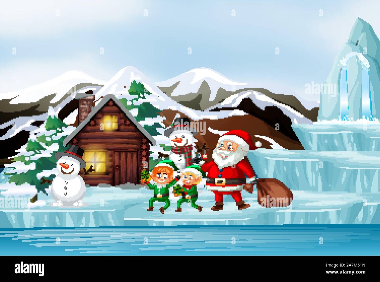 Christmas scene with Santa and elf illustration Stock Vector Image ...