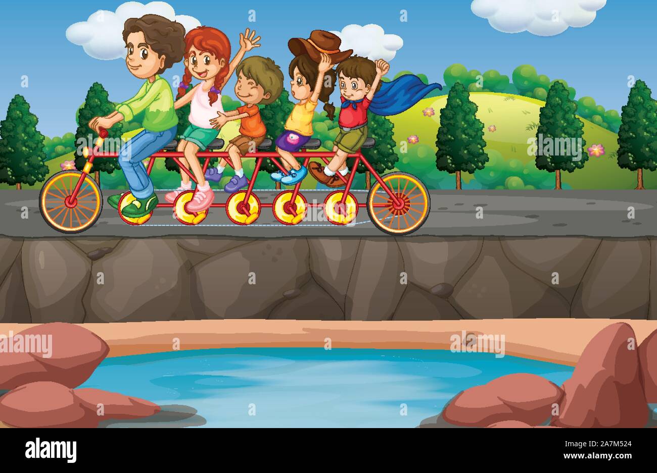 Scene with people riding on tandem bike illustration Stock Vector Image ...