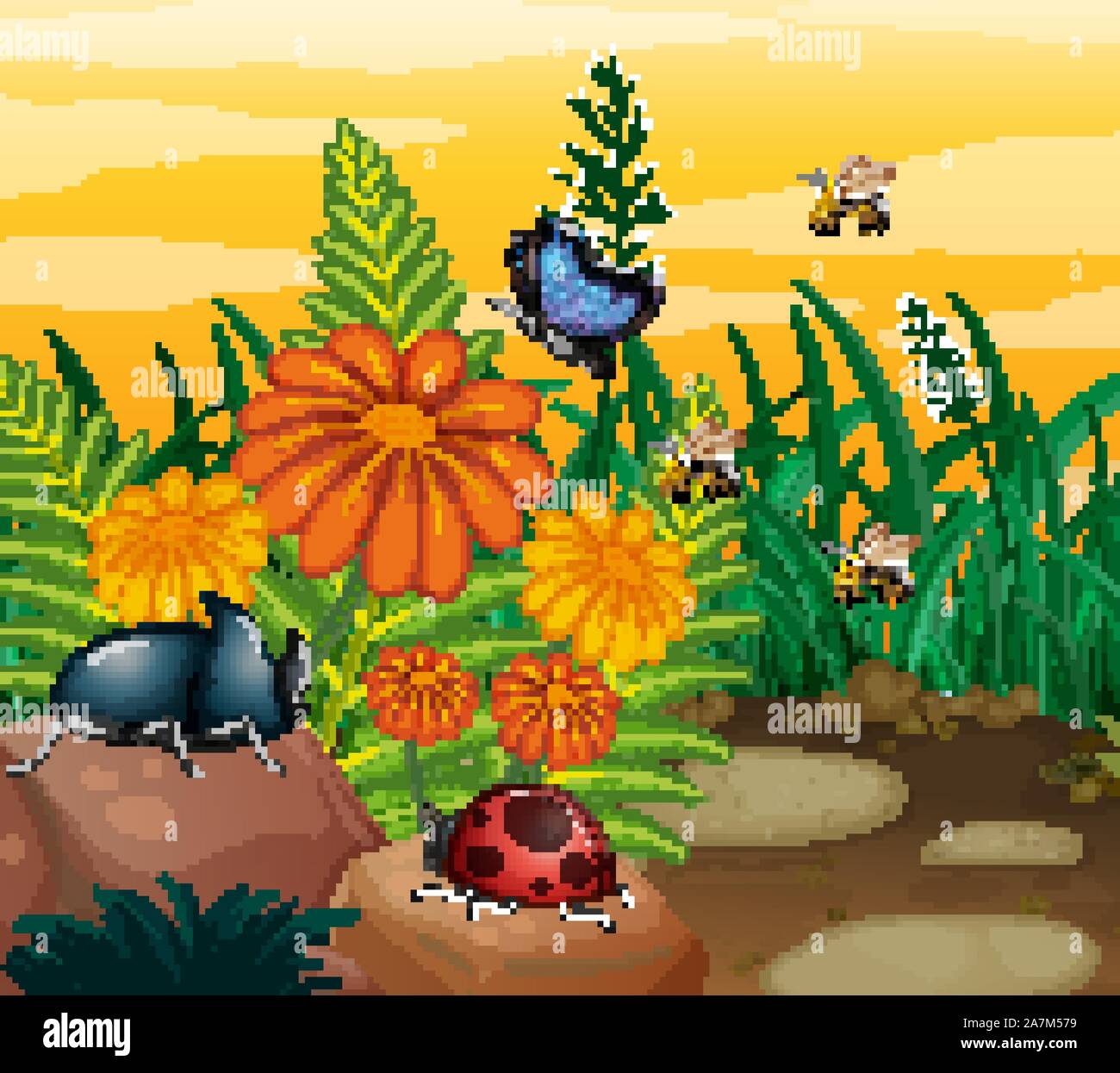 Background scene with insects in the park illustration Stock Vector ...