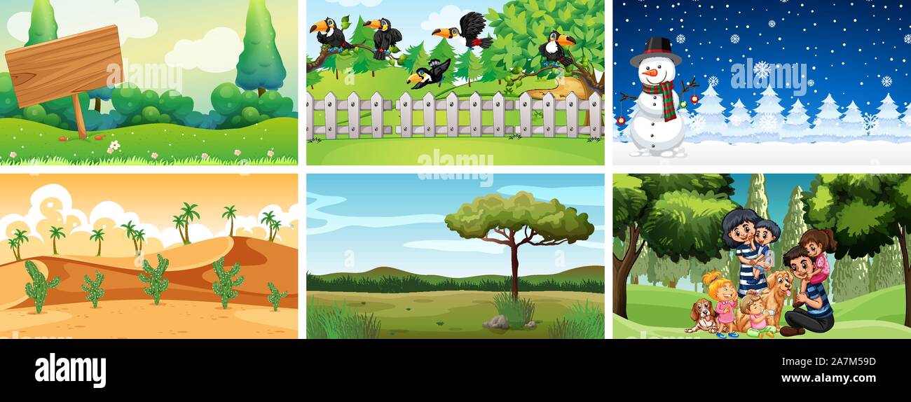 Set of different scenes of nature illustration Stock Vector Image & Art ...