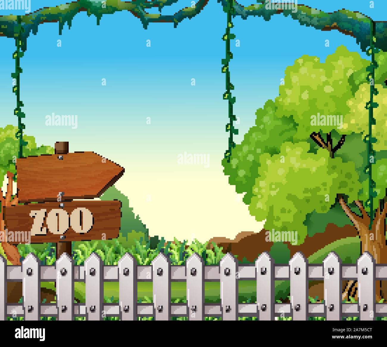 Background scene of zoo park with white fence illustration Stock Vector ...