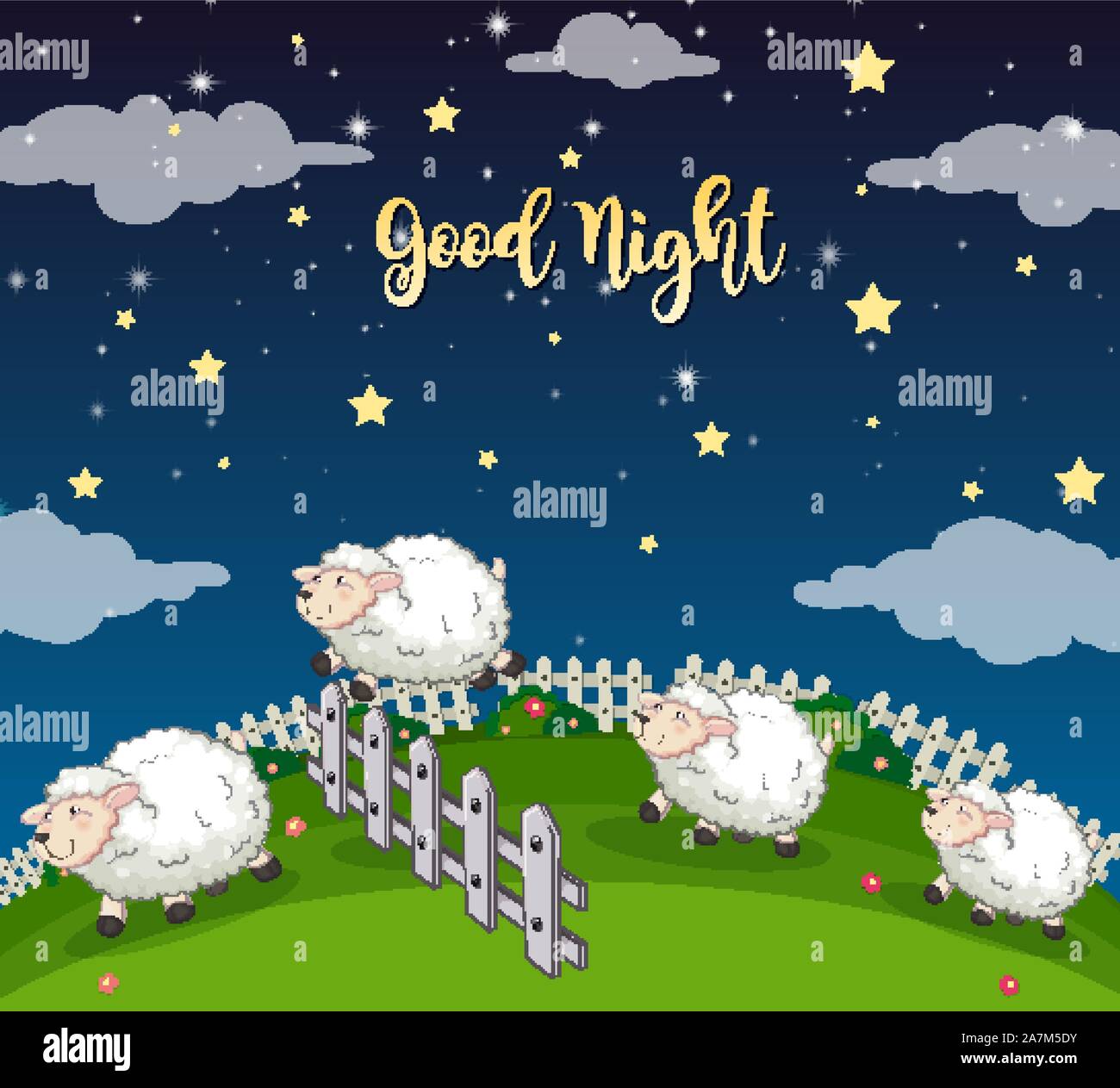 Background scene of field with counting sheeps illustration Stock ...
