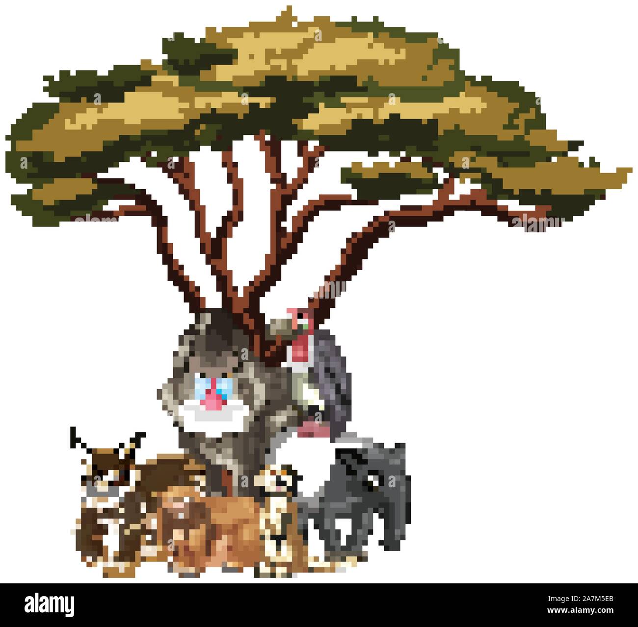 Isolated picture of wild animals under the tree illustration Stock ...