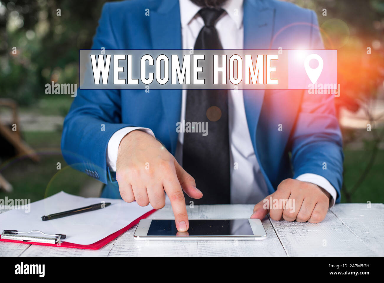 Writing note showing Welcome Home. Business concept for a reception ...