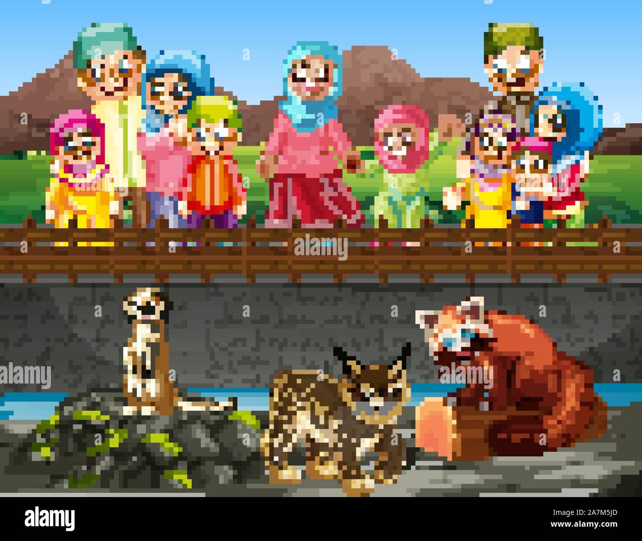 Scene with people looking at animals at the zoo illustration Stock ...