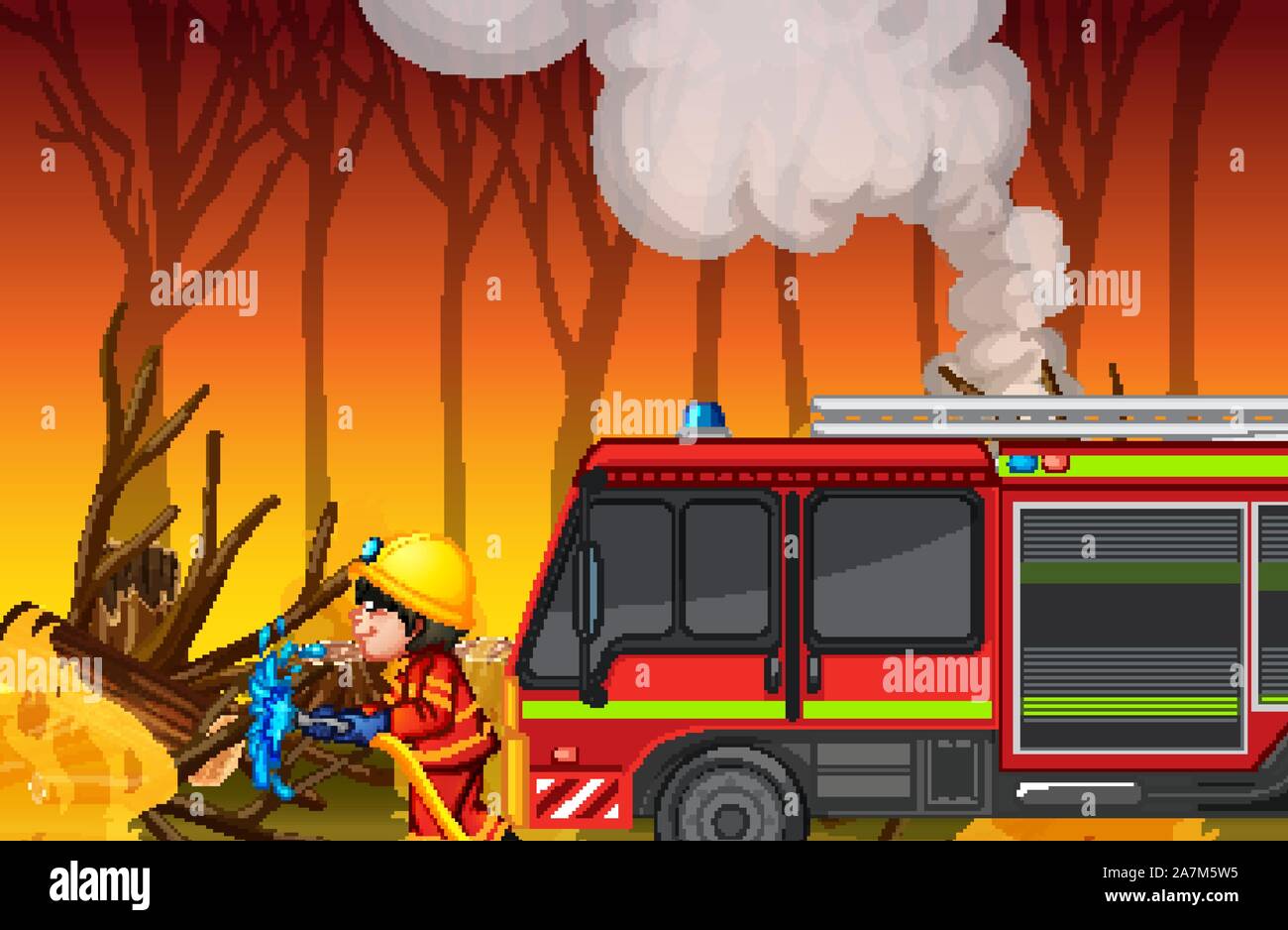 Accident scene with forest fire illustration Stock Vector Image & Art ...