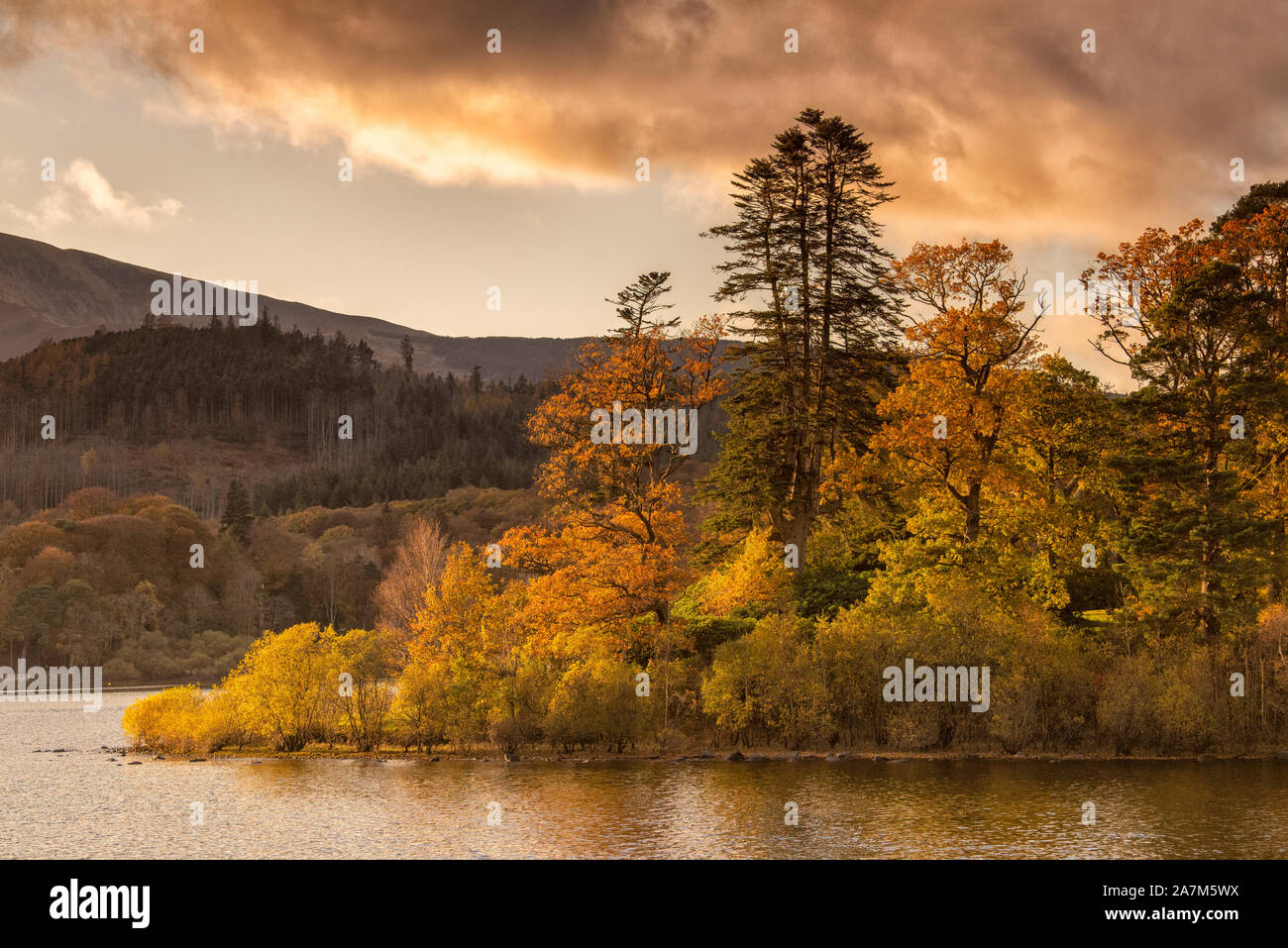 Sunset at Derwentwater in the Lake District, Cumbria England UK Stock ...