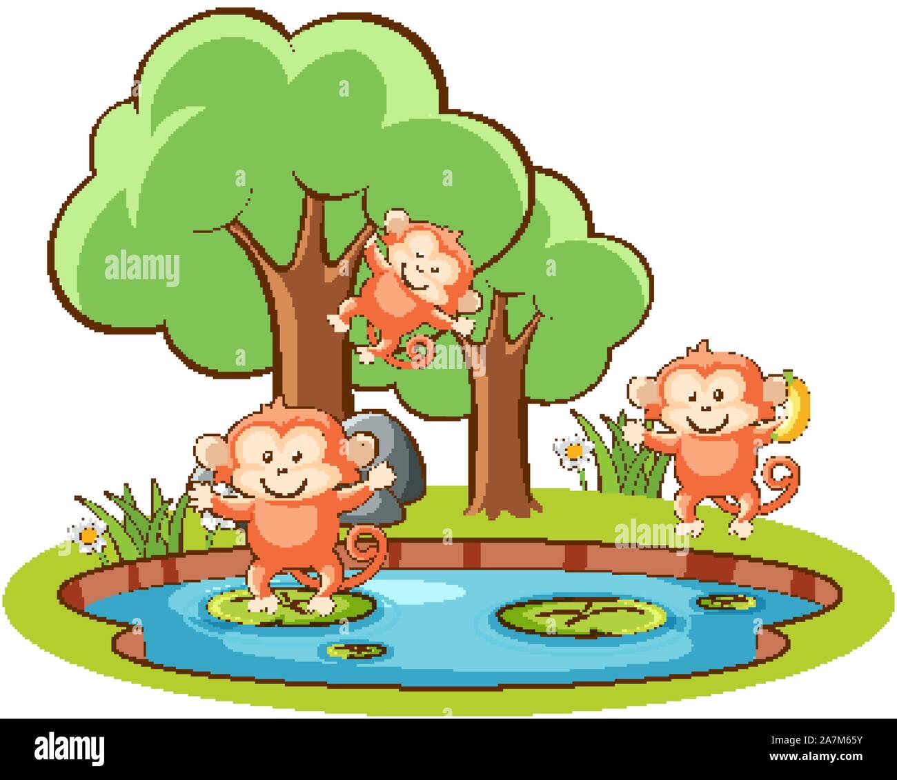Isolated picture of monkeys in garden illustration Stock Vector Image ...