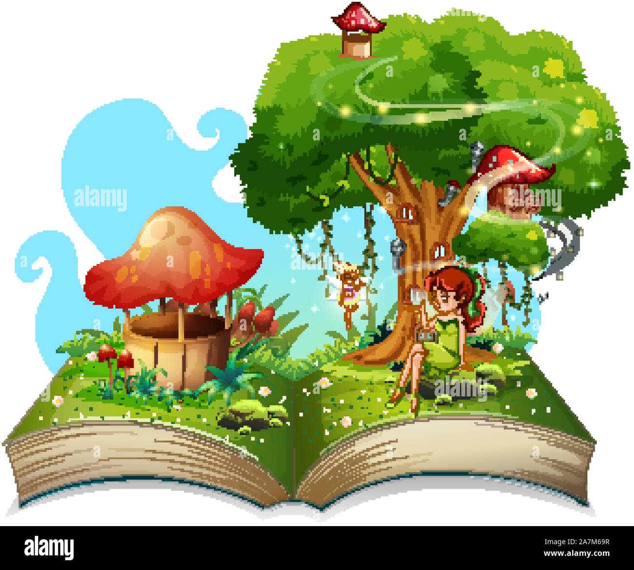 Book with fairies flying in garden illustration Stock Vector Image ...