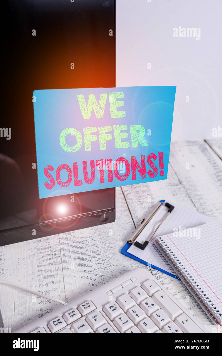 Word writing text We Offer Solutions. Business photo showcasing way to ...